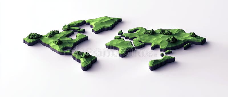 Low Poly World Map with Green Continents and White Background Stock ...