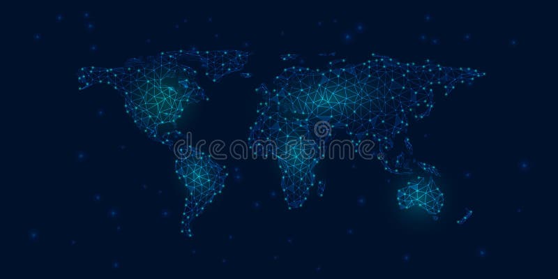 Low Poly World Map. Modern Blue World Map with Bright Mesh Network ...