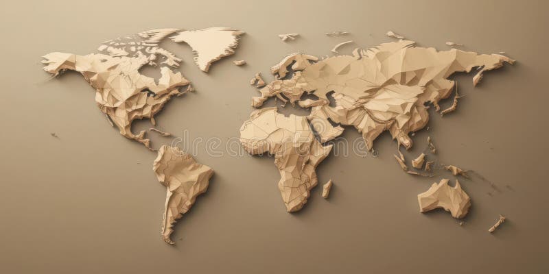 Earthly Angles a Modern Polygonal World Map in Subtle Earth Tones and ...