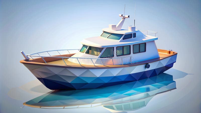 Low-Poly Yacht Side View, BlueWhite Hull, Calm Waters Stock ...