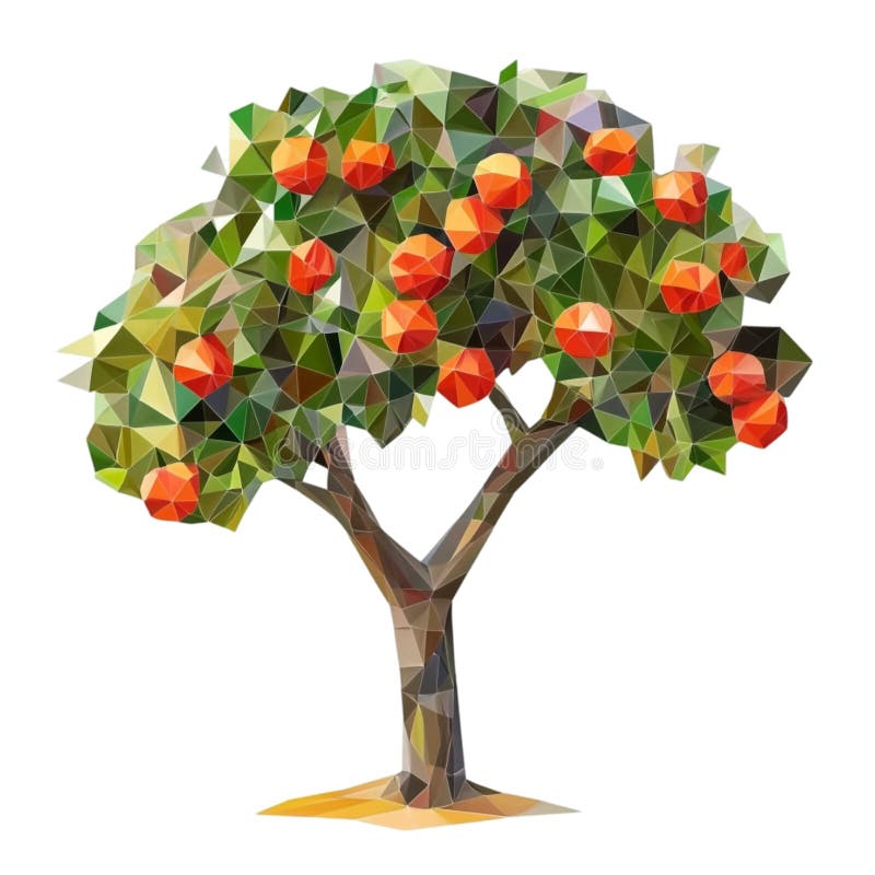 Low Polygon Art of a Fruit Tree Laden with Oranges on a Black ...