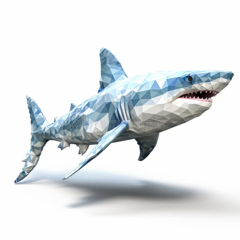 Low Polygon Blue and White Shark Model with Motion Blur Style Stock ...