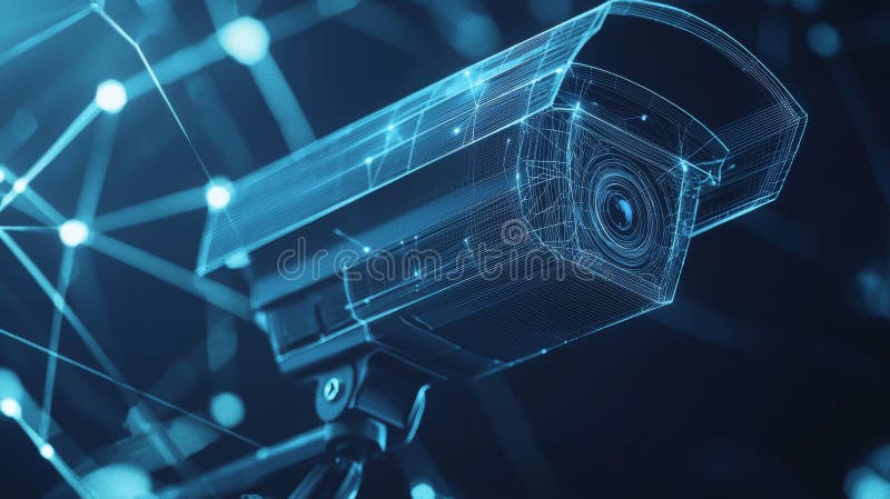 Low Polygon Cctv Security Camera Wireframe Mesh Displayed Blue ...