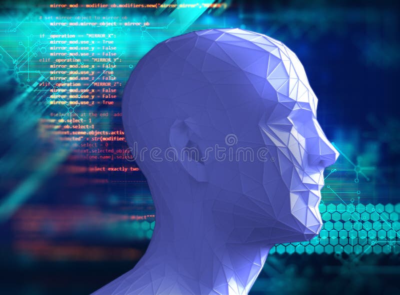 Low Polygon Human Head 3d Illustration on Technology Background Stock ...