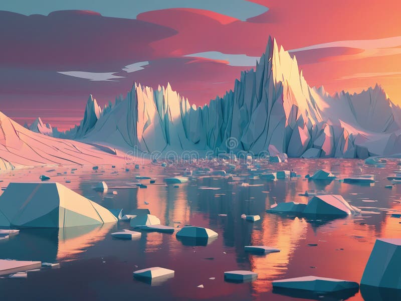 A Low Polygon Image of the Artic during a Beautiful Sunset - Generated ...