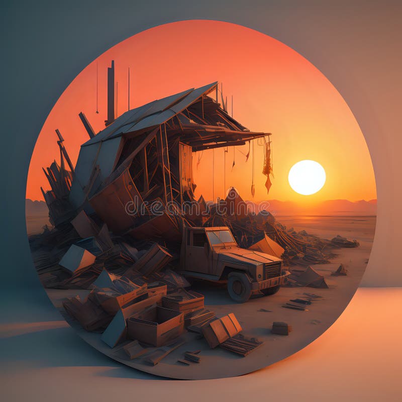 A Low Polygon Image of the Garbage Dump during a Beautiful Sunset ...