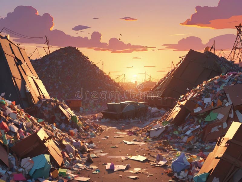 A Low Polygon Image of the Garbage Dump during a Beautiful Sunset ...