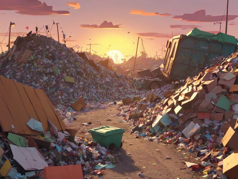 A Low Polygon Image of the Garbage Dump during a Beautiful Sunset ...