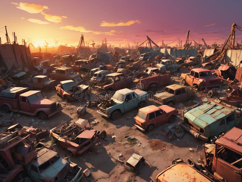 A Low Polygon Image of the Junk Yard during a Beautiful Sunset ...