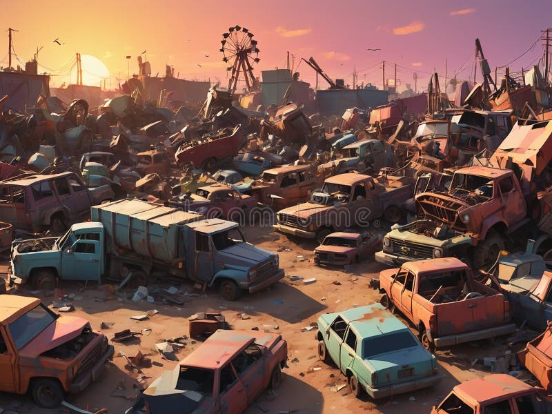A Low Polygon Image of the Junk Yard during a Beautiful Sunset ...