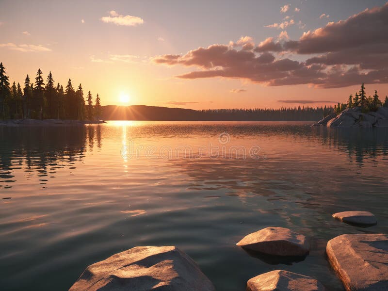 A Low Polygon Image of the Lake during a Beautiful Sunset - Generated ...