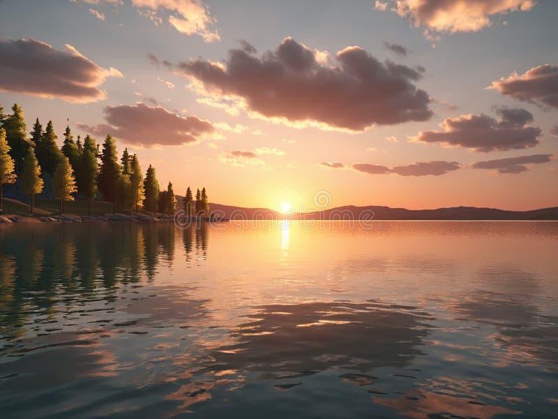 A Low Polygon Image of the Lake during a Beautiful Sunset - Generated ...