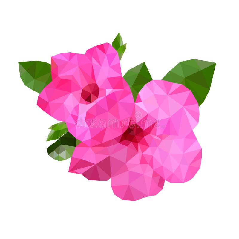 Low Polygon Pink Flower with Green Leaf Stock Vector - Illustration of ...