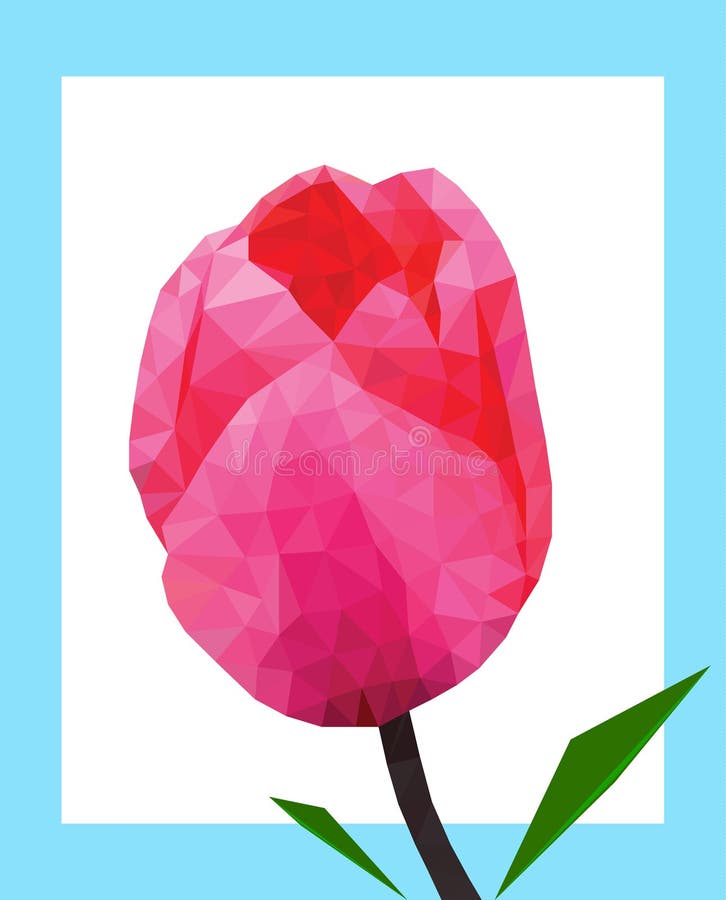 Low Polygon Pink Tulip Flower with Leaf Stock Vector - Illustration of ...