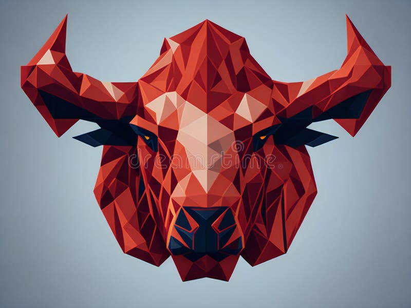 Low Polygon Red Bull Head with Geometric Pattern- Vector Illustration ...