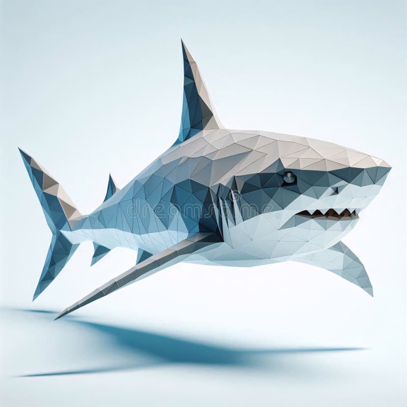 Low Polygon Style Illustrations of Shark Animal on a White Background ...
