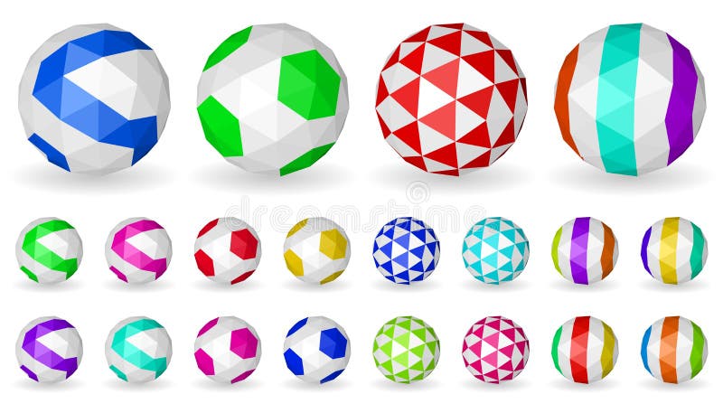 Low Polygonal Spheres of Triangular Faces with Patterns Stock Vector ...