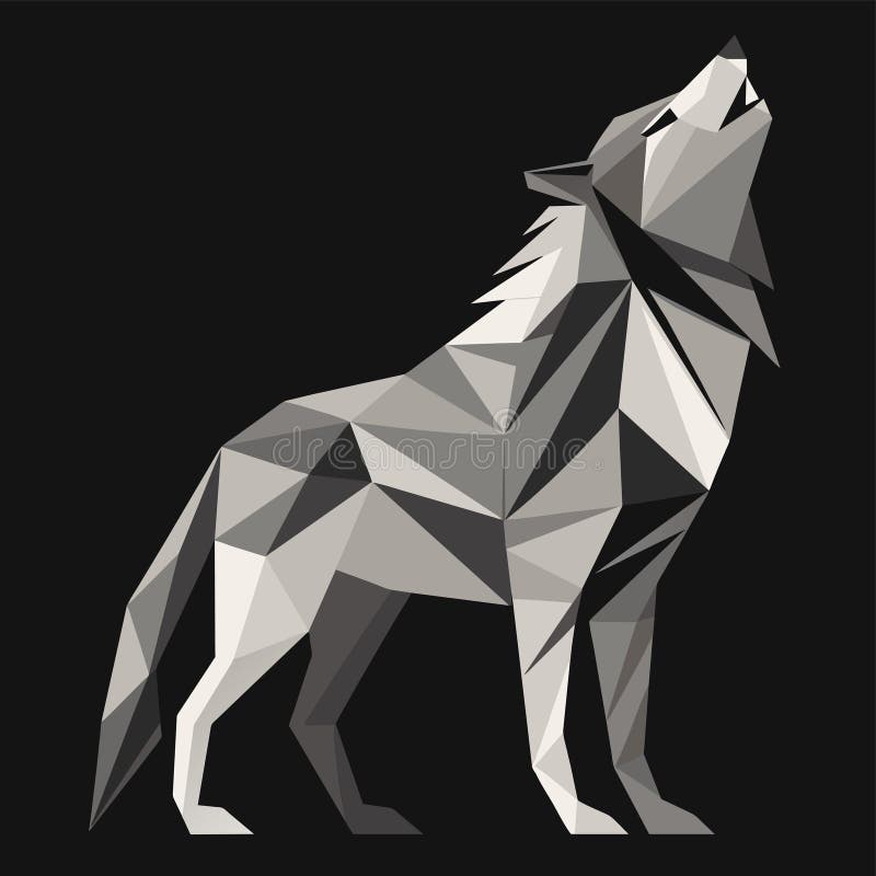 Low Polygonal Wolf Howling on a Black Background, a Geometric ...