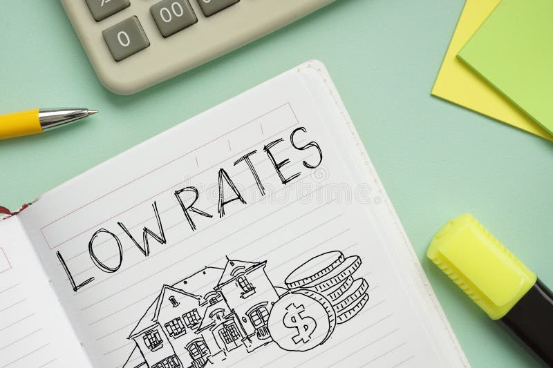 Low Rates are Shown Using the Text and Picture of the House Stock Photo ...