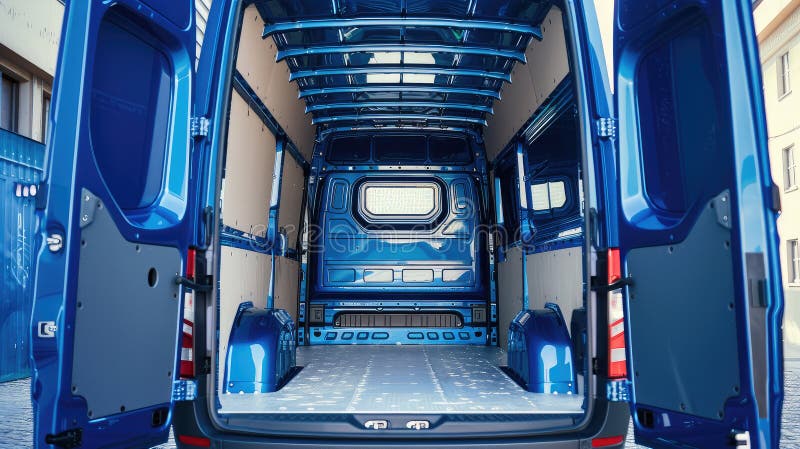 A Low Rear View of the Open Back Doors and Trunk Area Inside an Empty ...