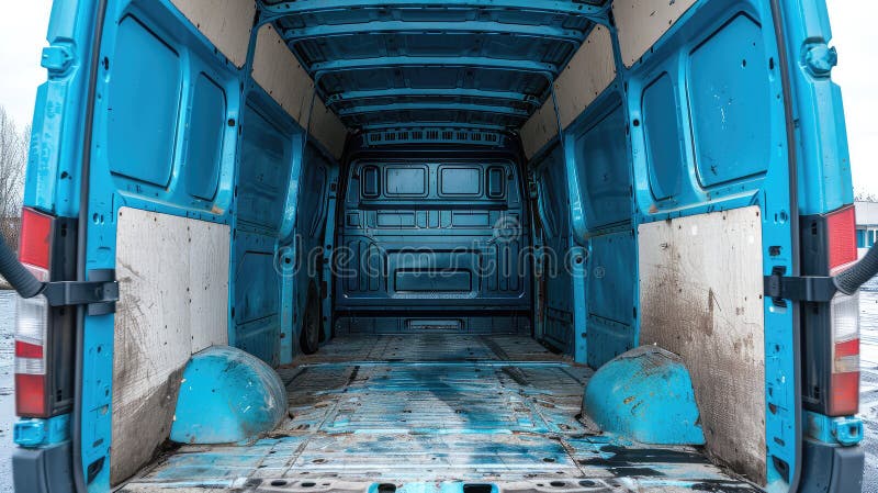 A Low Rear View of the Open Back Doors and Trunk Area Inside an Empty ...