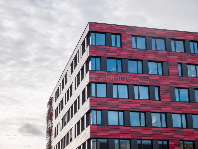 Low Rise Modern Office Building with Red Facade Stock Photo - Image of ...