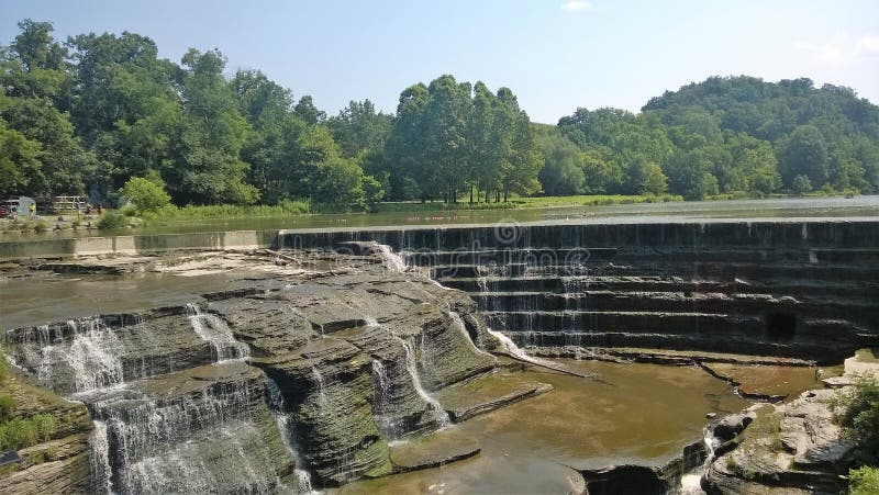 Low Waterfall with Terraces and Trees in the Background Stock Image ...
