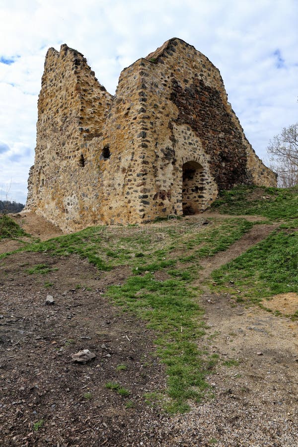 Low Ruins of Square Castle Building with Entry Door Stock Photo - Image ...
