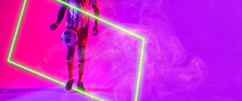 Low Section of Caucasian Male Player with Ball and Illuminated ...