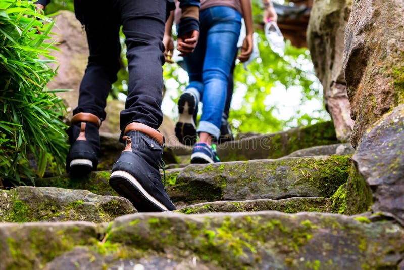 Close-up of Hiker`s Feet Walking on Rock Stock Image - Image of moss ...