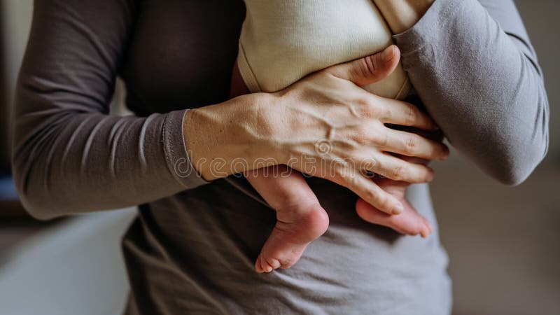 Low Section of Mother Holding Her Newbron Baby. Stock Image - Image of ...