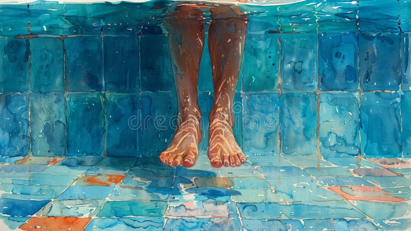 Low Section of Person Standing in Swimming Pool Stock Illustration ...