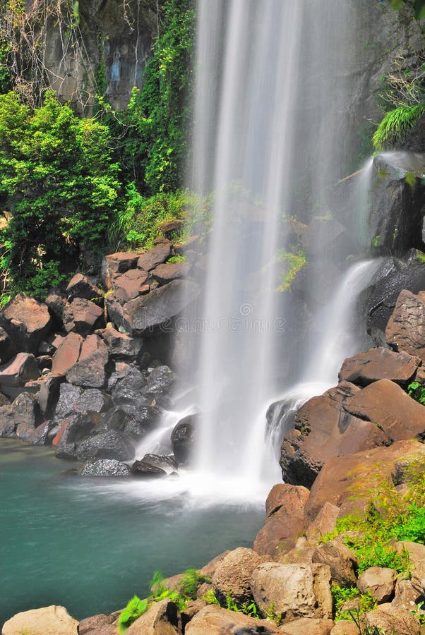 Waimea Falls Waterfall in Hawaii Stock Image - Image of pond, water ...