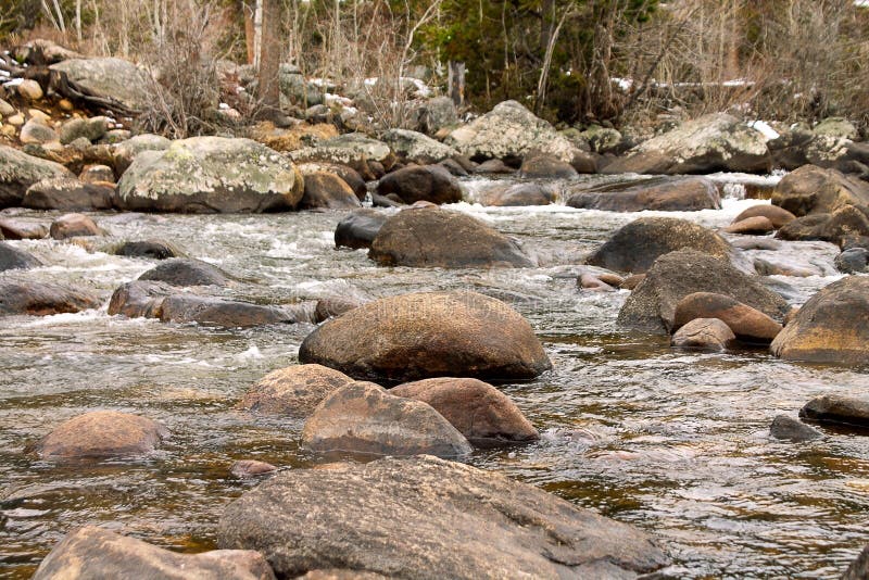 Low Shot of River Flowing Tranquil Riverbed Calming Background Stock ...