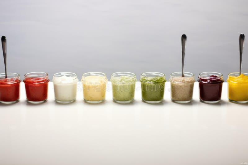 Low-sodium Condiments Arranged in a Straight Line Stock Illustration ...