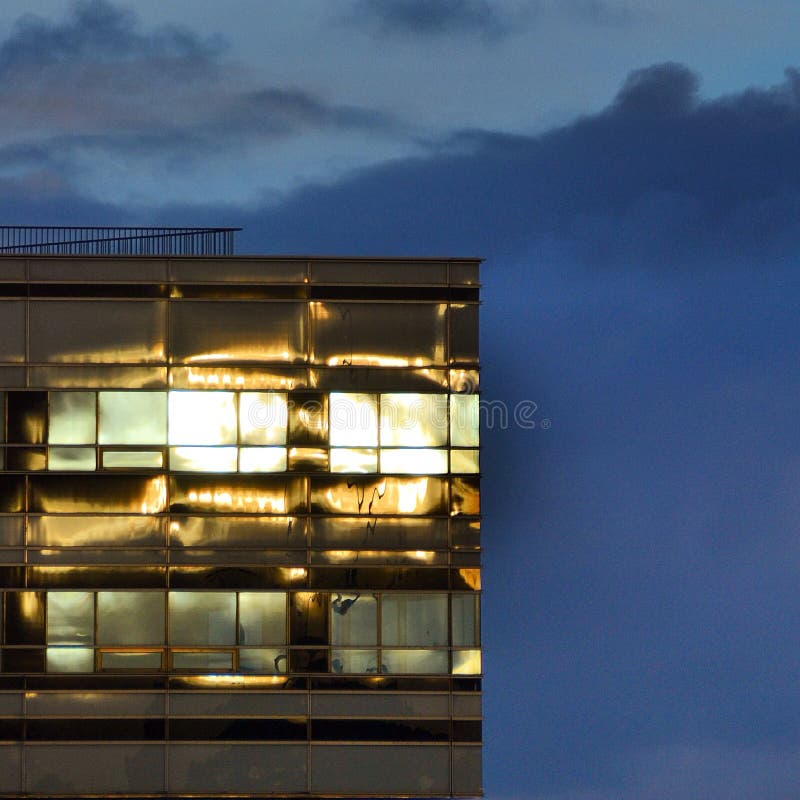 Low Sun - Golden Building - Dark Sky Stock Image - Image of shines ...
