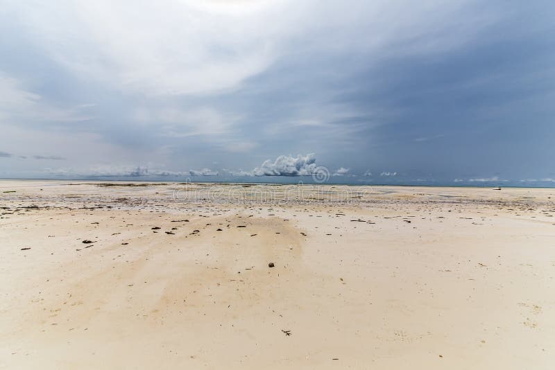 Low Tide Ocean at the Sunny Day. Blue Sky and One Beauty Cloud on it ...