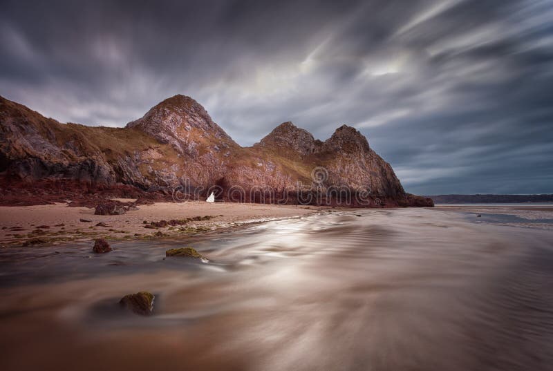 Low Tide at Three Cliffs Bay Stock Image - Image of peninsula, gower ...
