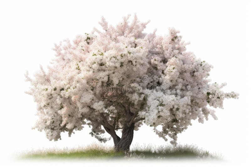 A Low Tree with Flowering Branches on a White Background. Generative Ai ...