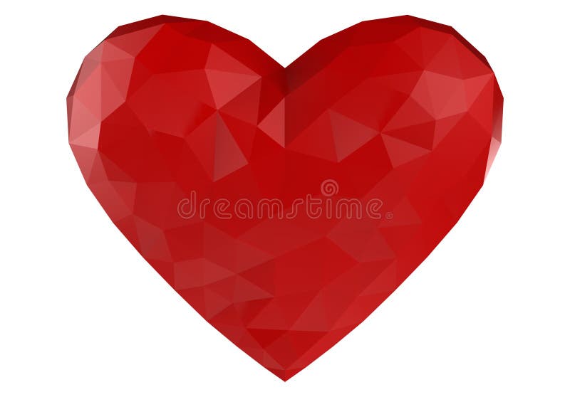 3d Rendering. Low Tri Polygon in Red Heart Shape Isolated on White ...