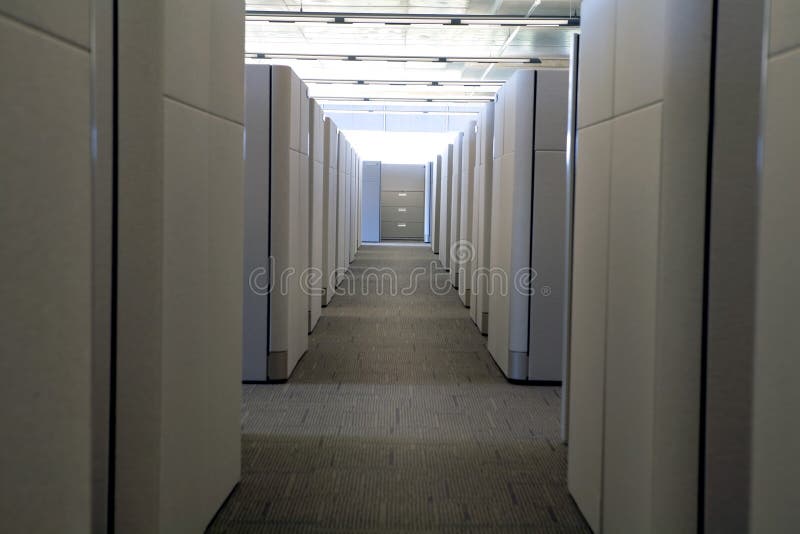 Low View of Clean Modern Office Hallway of Cubicle Stock Photo - Image ...