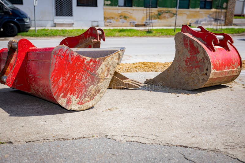 Low View on Excavator S Buckets, Various Types, Different Sizes and ...