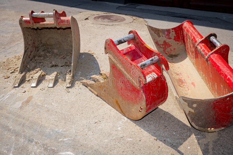 Low View on Excavator S Buckets, Various Types, Different Sizes and ...