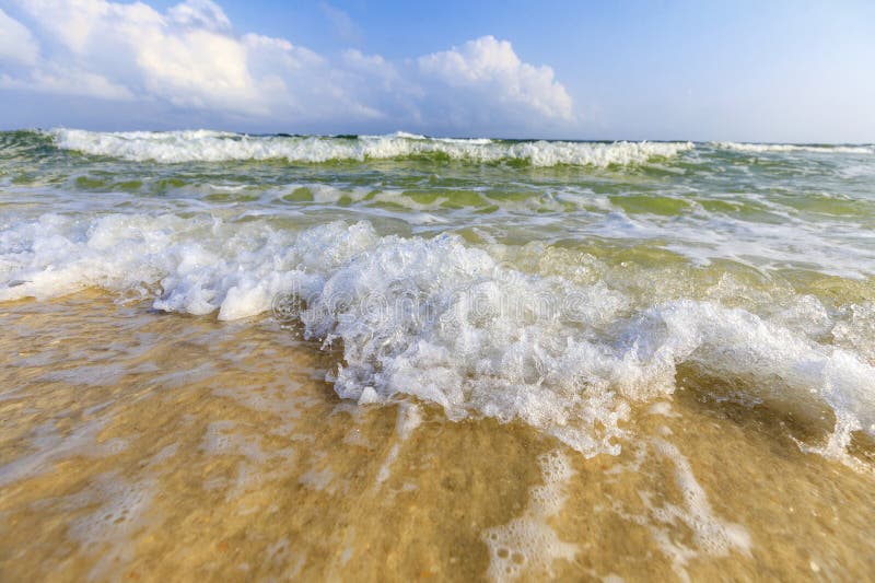 Low View of Waves Crashing Down on the Beach Stock Image - Image of ...