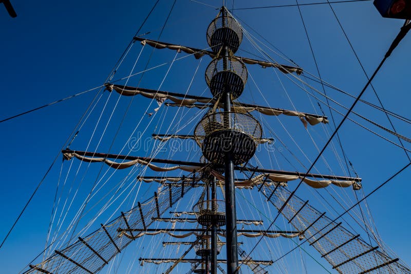 Low Angle View of Three Masts of a Sailing Ship. Stock Photo - Image of ...