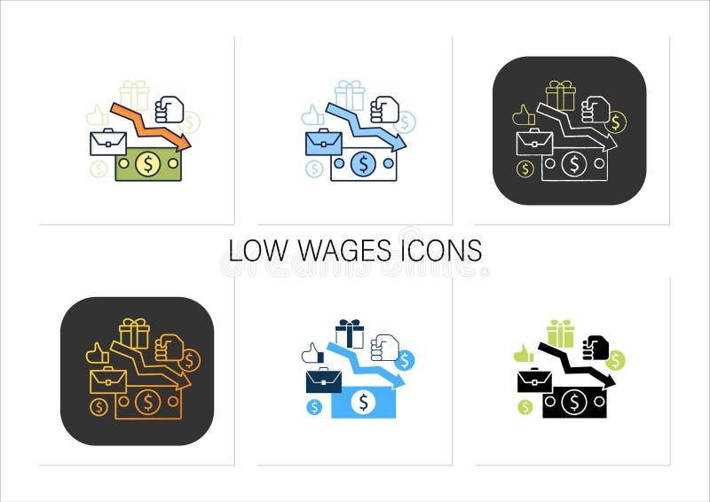 Low wages icons set stock vector. Illustration of payment - 243553268