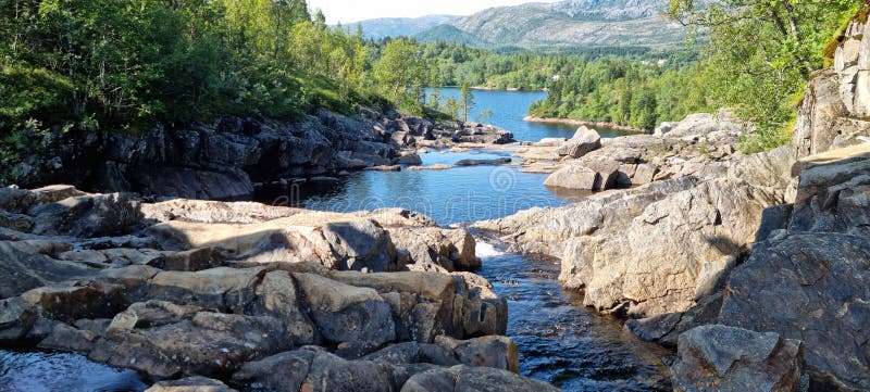 Low Water Level in Dammed River Stream from Mountain Stock Photo ...