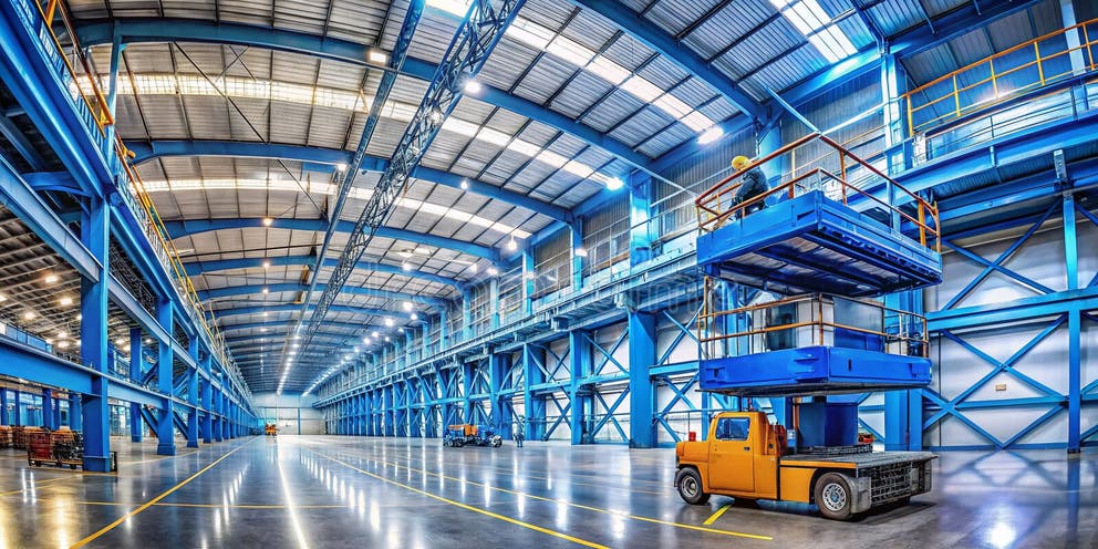 A LowAngle Panoramic View Inside a Blue Boom Lift Exploring the Reach ...