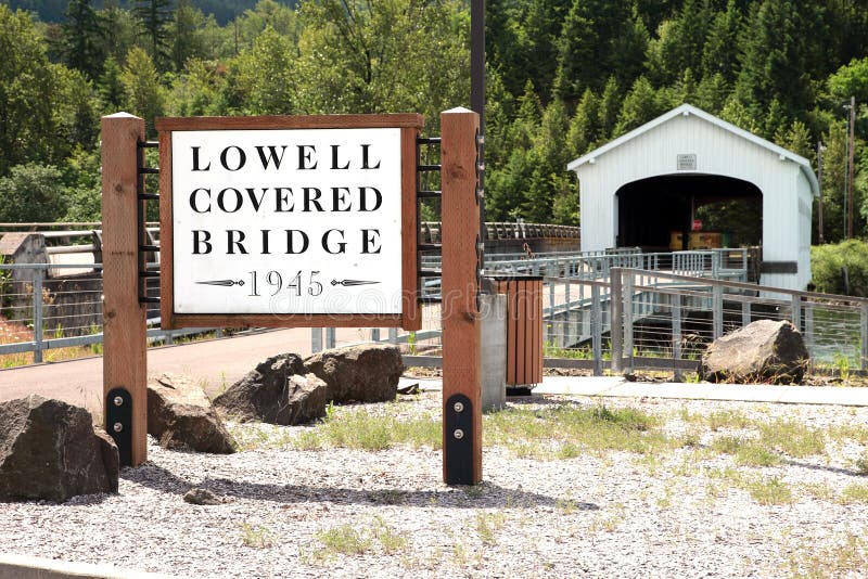 Lowell Covered Bridges Sign. Stock Photo - Image of covered, rocks ...