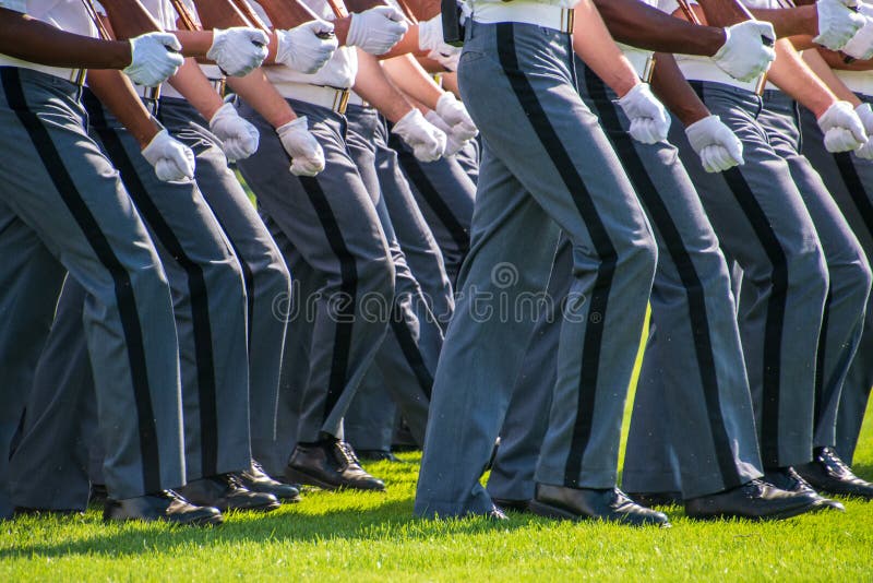 Lower Body View of the Gray Uniform Pants of Army Cadets As they March ...